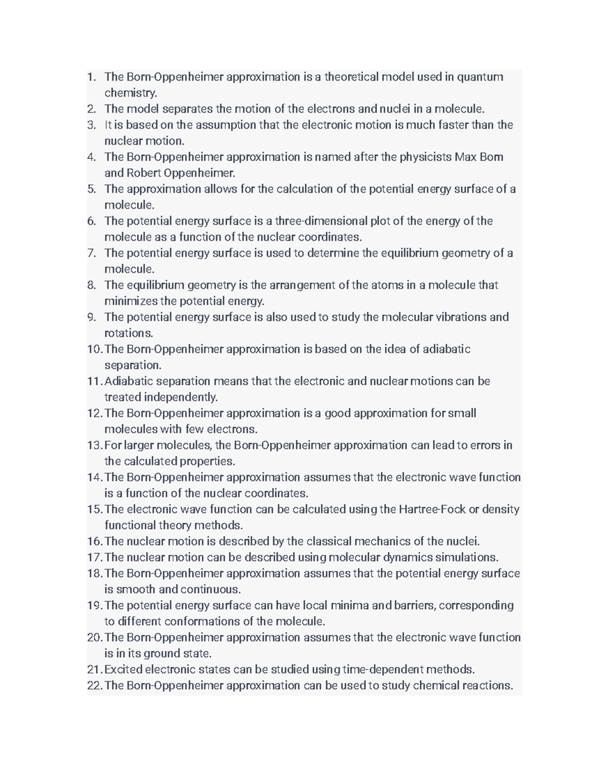The Born-Oppenheimer approximation Notes - The model separates the ...
