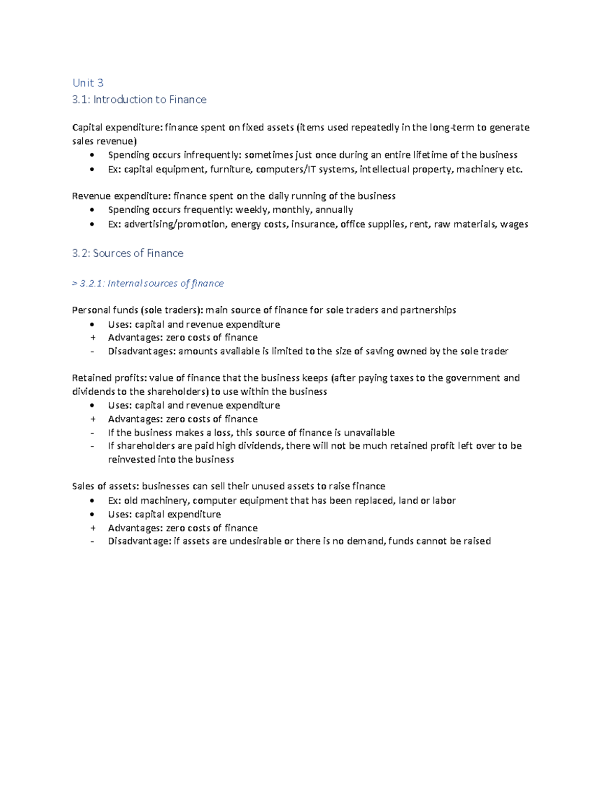 Business Management Unit 3 - Unit 3 3: Introduction to Finance Capital expenditure: finance ...