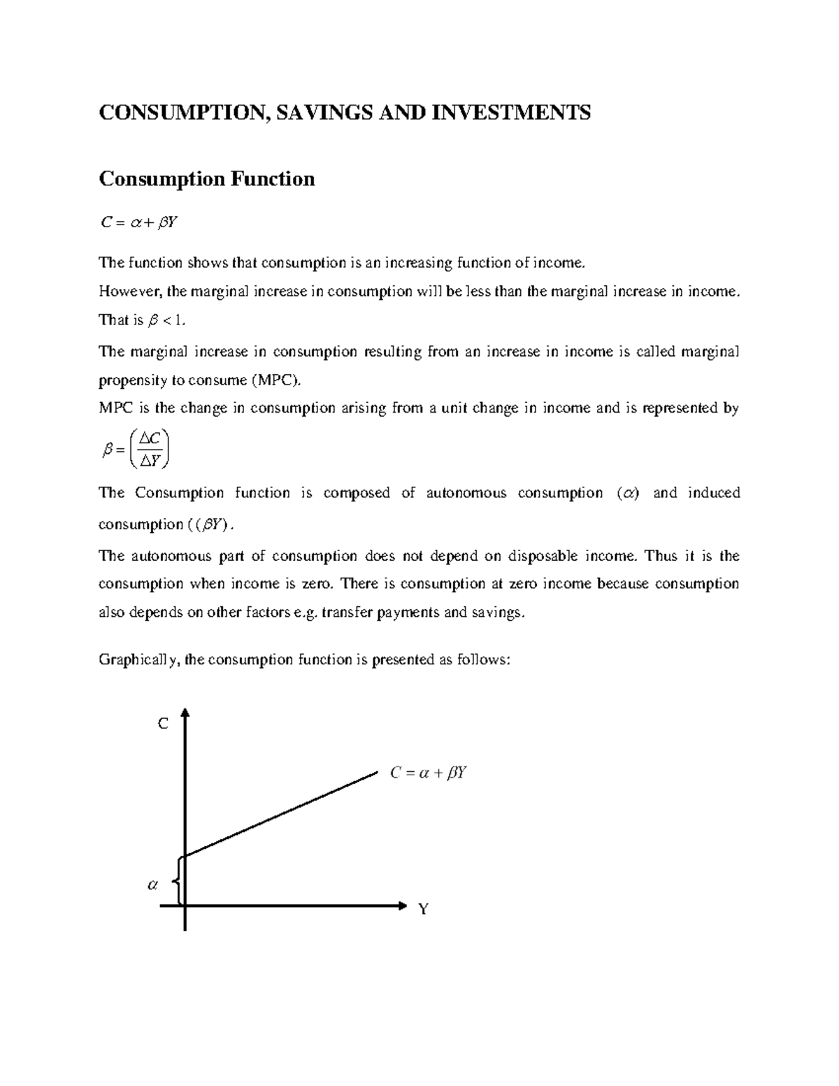 Lecture 4 - study notes - CONSUMPTION, SAVINGS AND INVESTMENTS ...