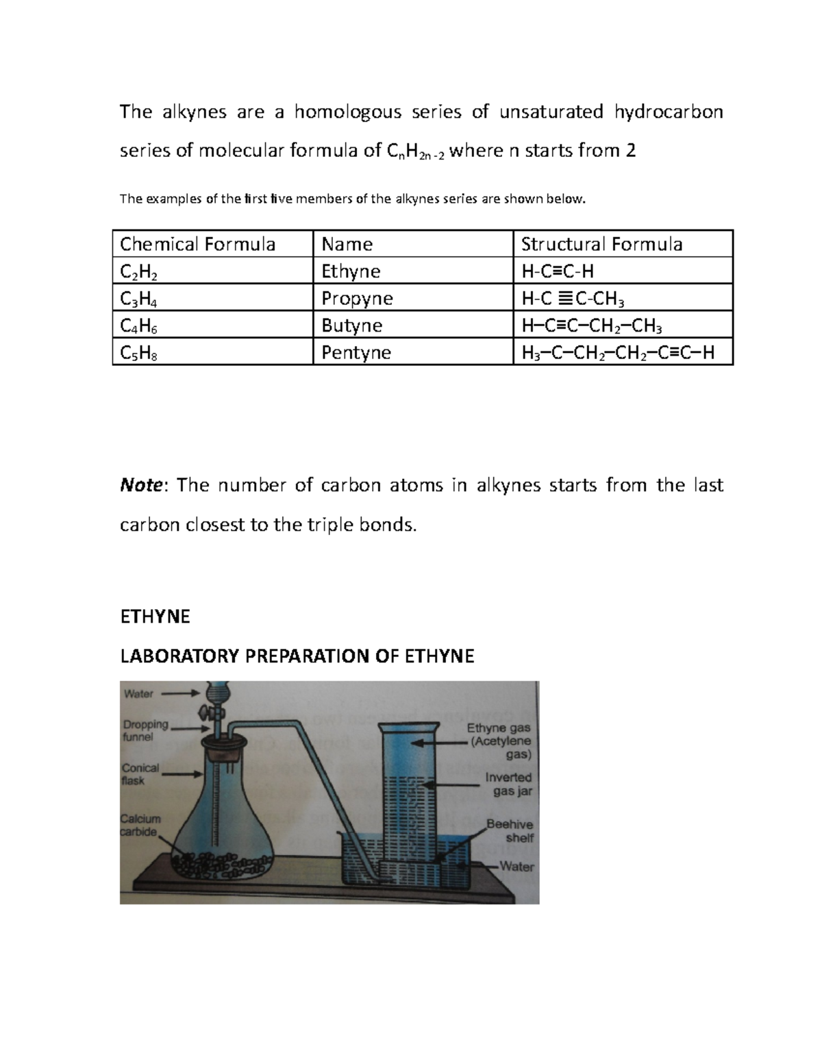 Alkynes and Benzene - The alkynes are a homologous series of ...
