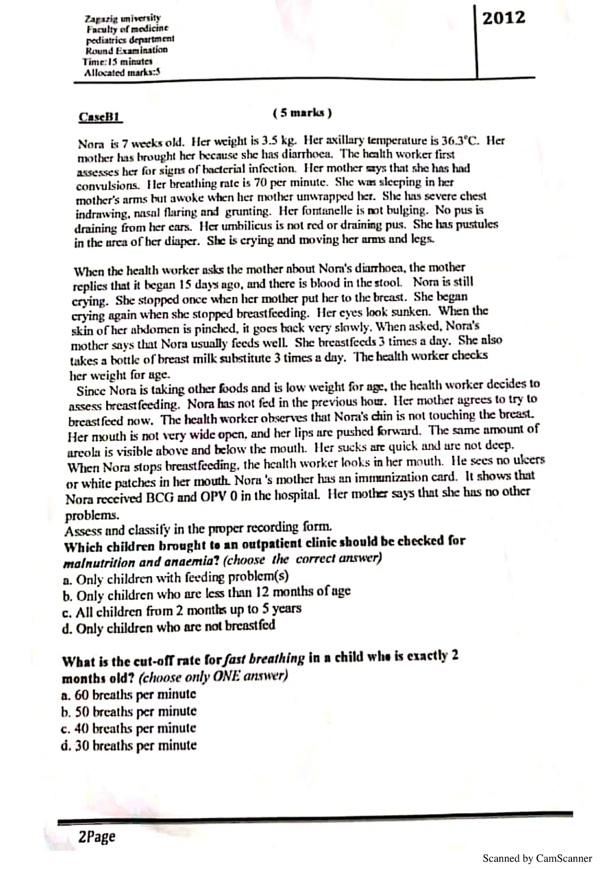 IMCI ex 4 training - Physiology - Studocu