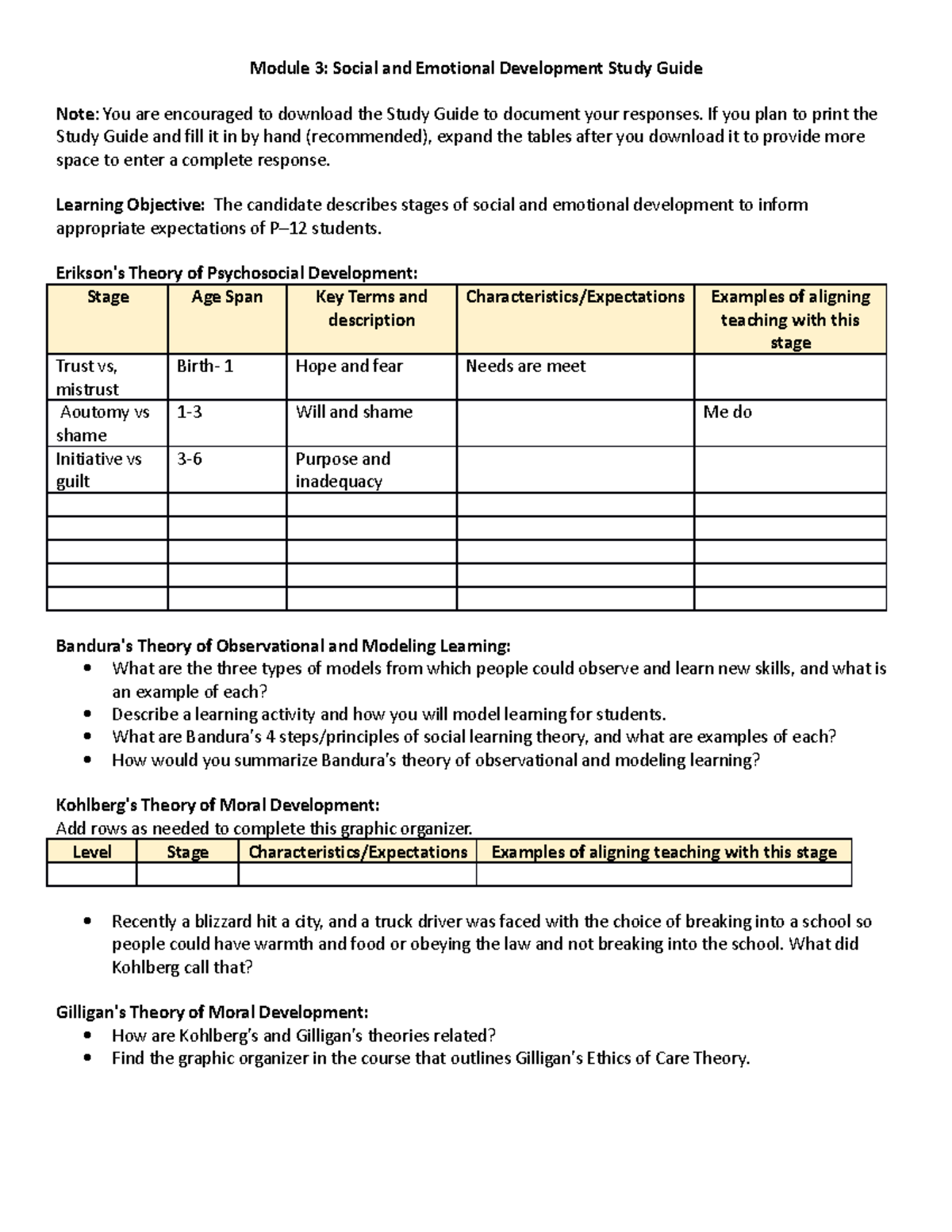 D094 d307 m3 study guide - Module 3: Social and Emotional Development ...