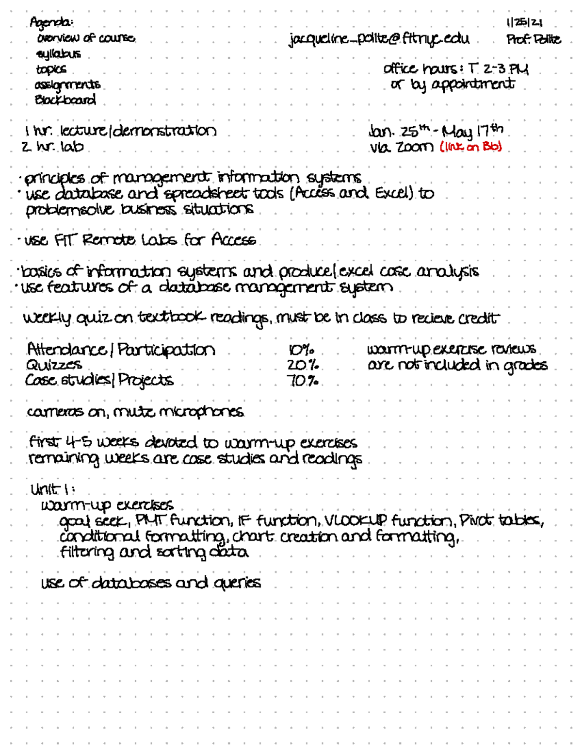 MG306 Class Notes - Polite - ####### Agenda : 1125121 overviewof course ...