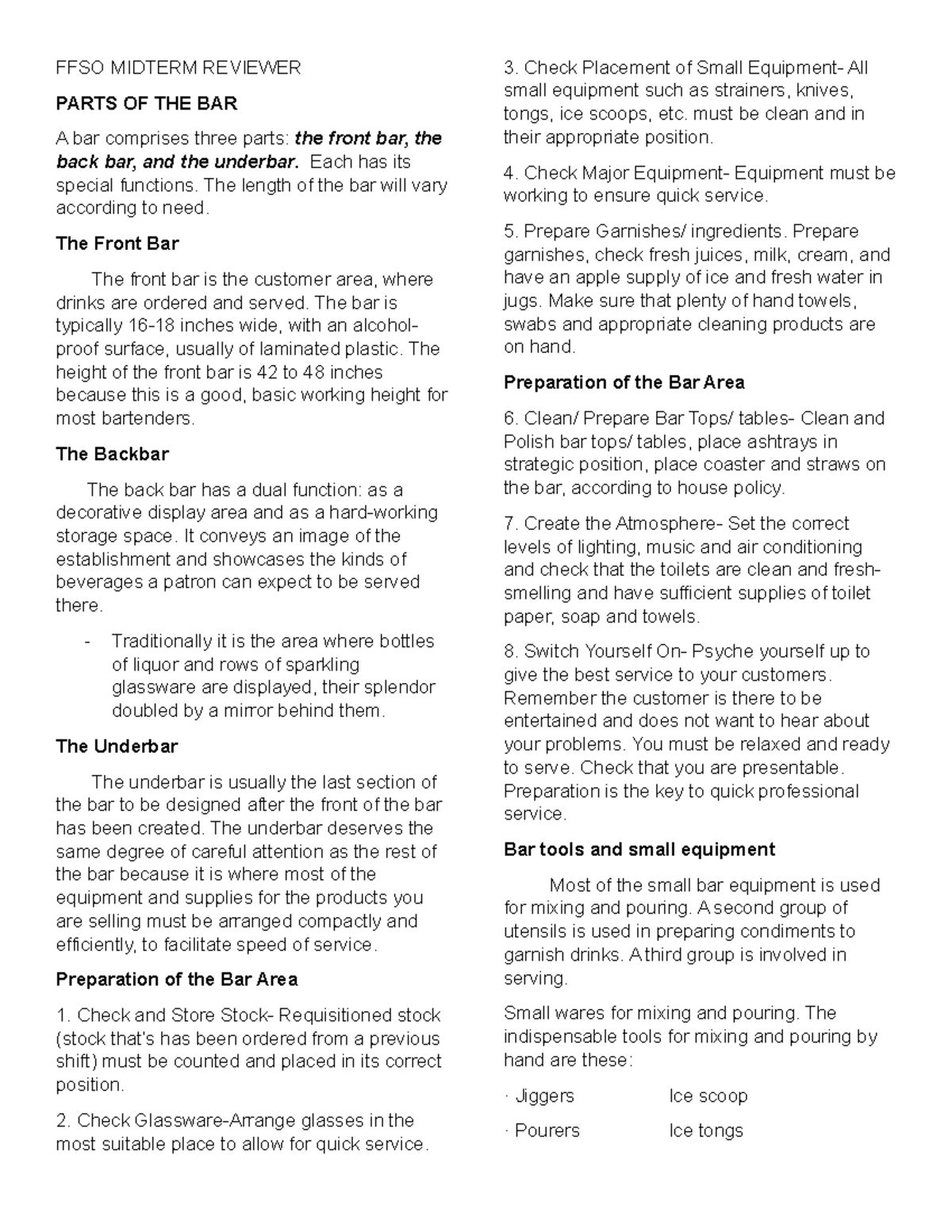 FFSO- Midterm- Reviewer - FFSO MIDTERM REVIEWER PARTS OF THE BAR A bar comprises three parts ...