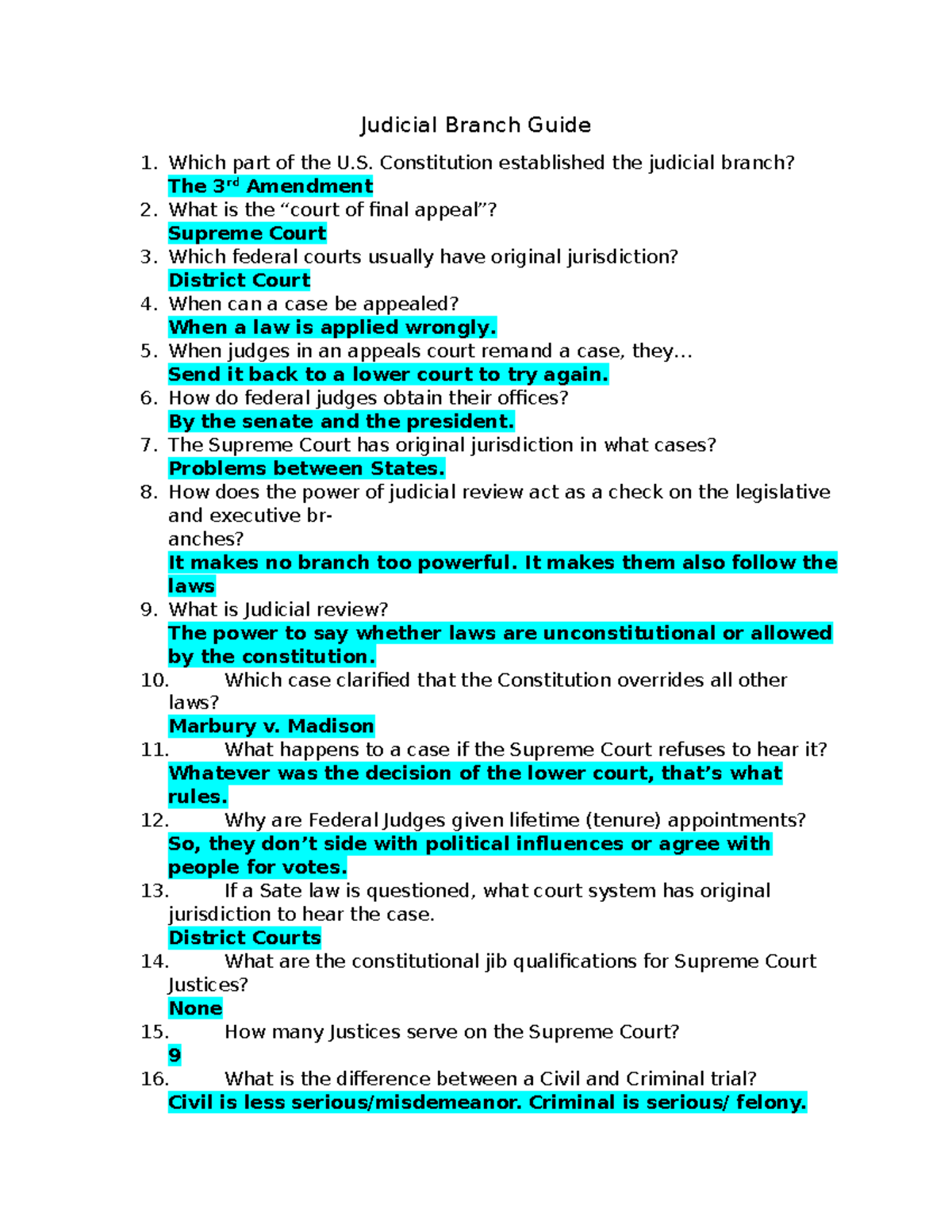 Judicial Branch Guide - Judicial Branch Guide Which part of the U ...