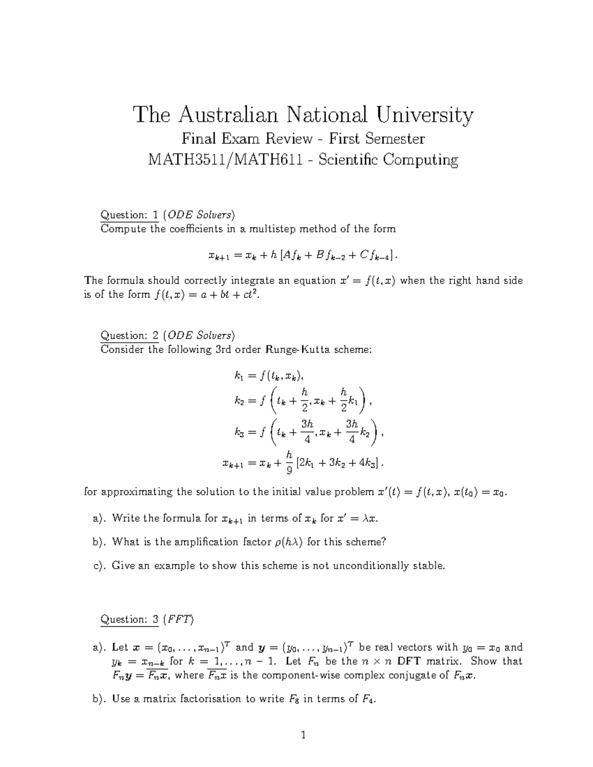 Course Review Questions, Sols - The Australian National University ...
