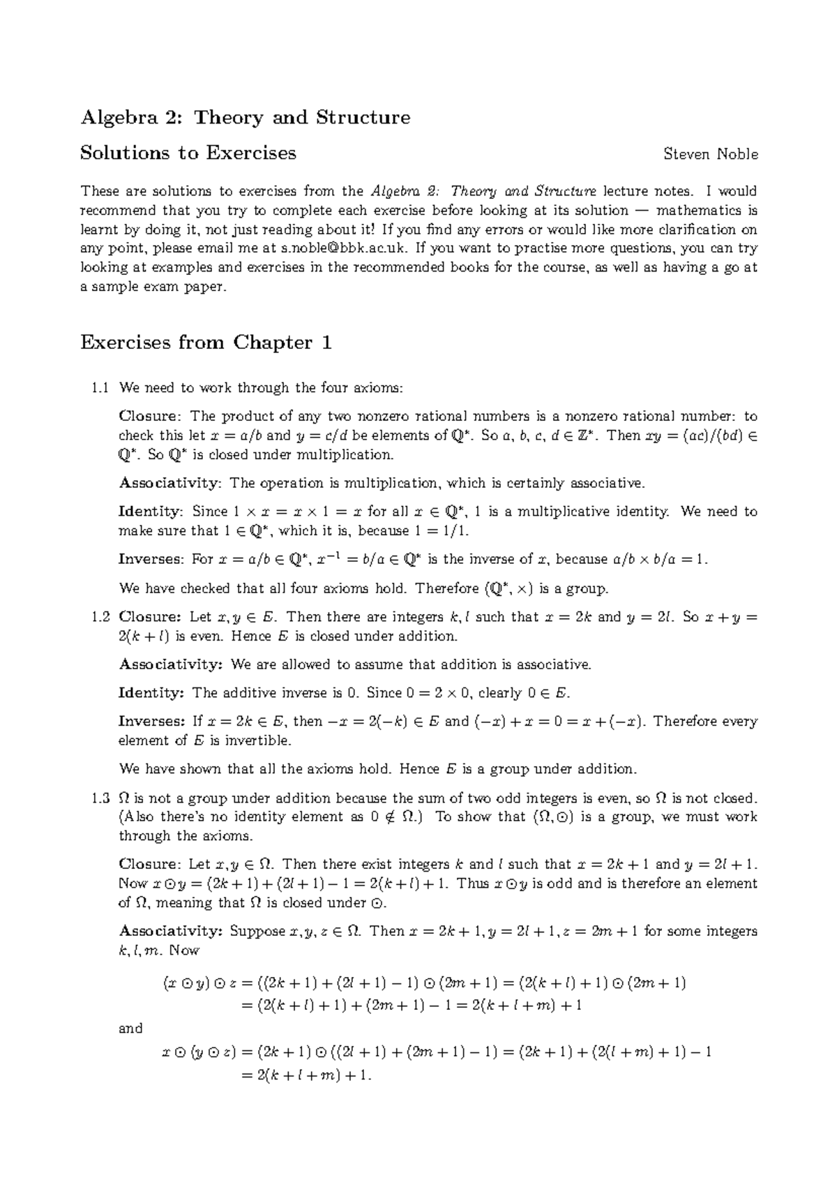 Algebra 2solutions C 1 - Algebra 2: Theory and Structure Solutions to ...