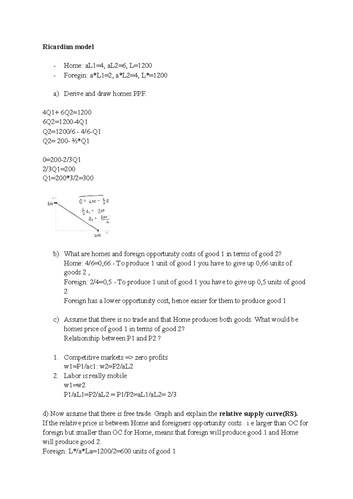 ITT - Models, extra and summary - Ricardian model Home: aL1=4, aL2=6, L ...