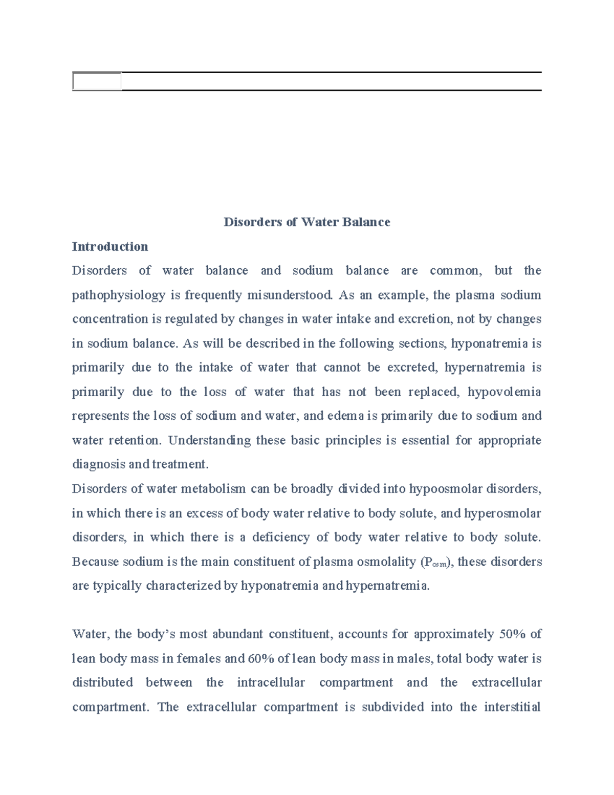 Clinical disorder of water 1 - Disorders of Water Balance Introduction ...
