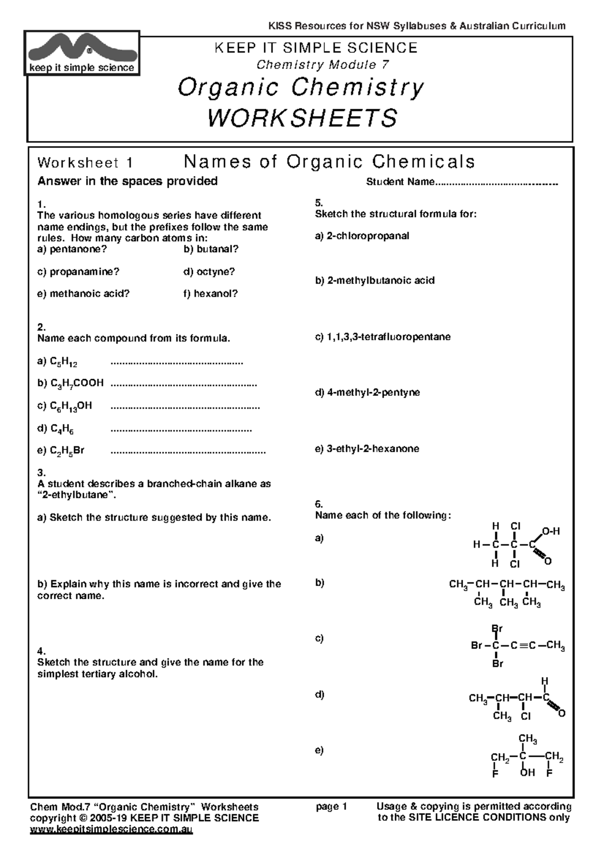 Chem Module 7 Worksheets - page 1 Usage & copying is permitted ...