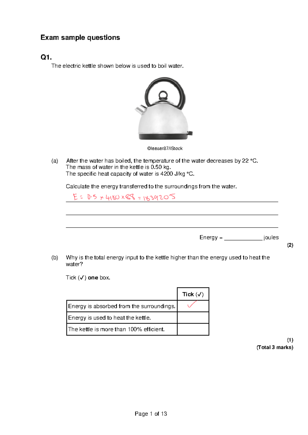 YEAR 9 Science Exam sample quesyions on SHC - Exam sample questions Q1 ...