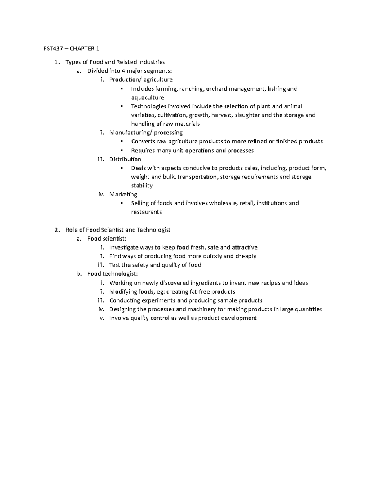 Chapter 1 - Introduction - FST437 – CHAPTER 1 Types of Food and Related ...