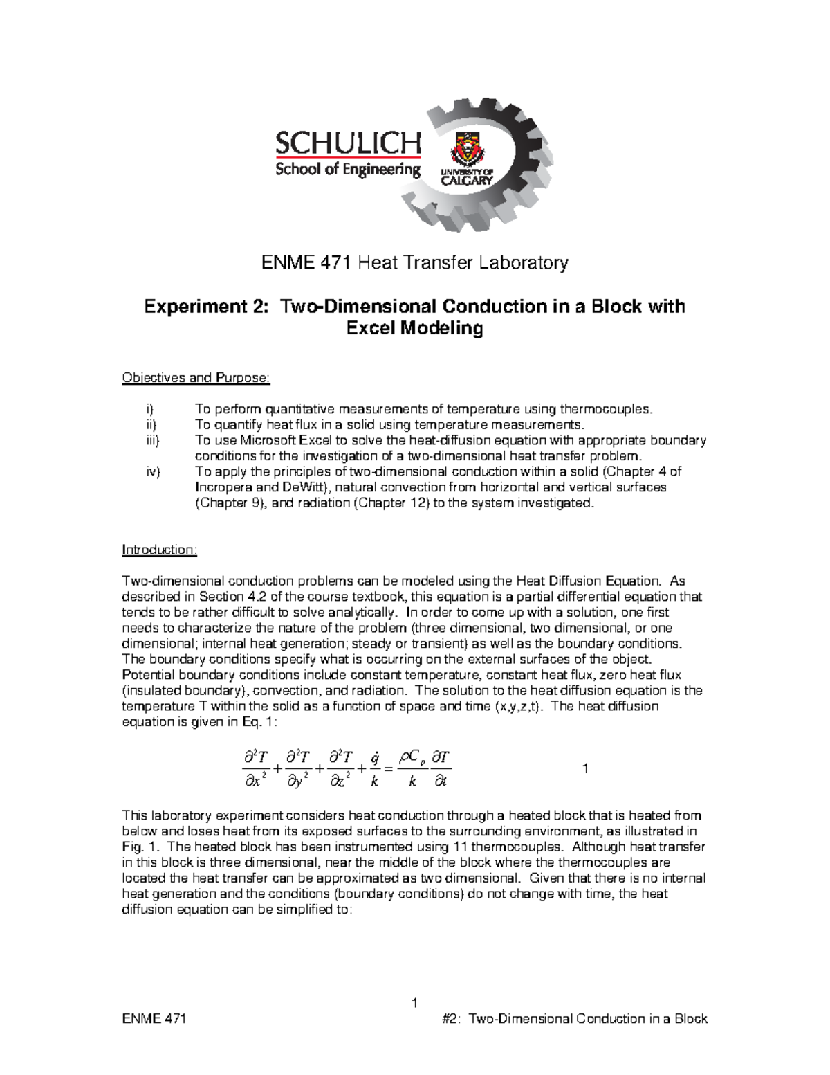 Conduction Block 2023 - 1 ENME 471 Heat Transfer Laboratory Experiment ...