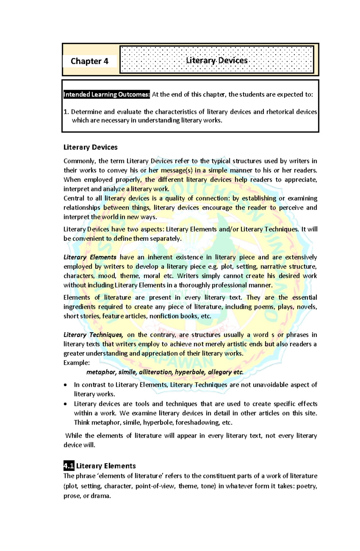 Chap 4 Lit Devices - Literature - Intended Learning Outcomes: At the ...