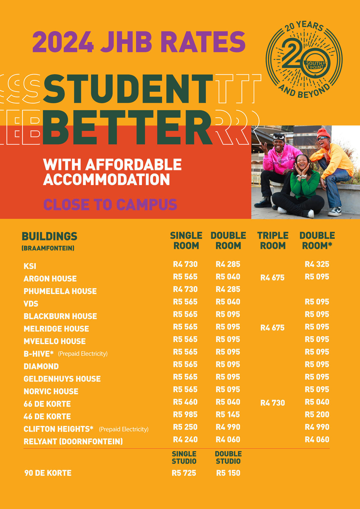 Rates Card JHB 2024 - Prices of all accommodation spaces in ...