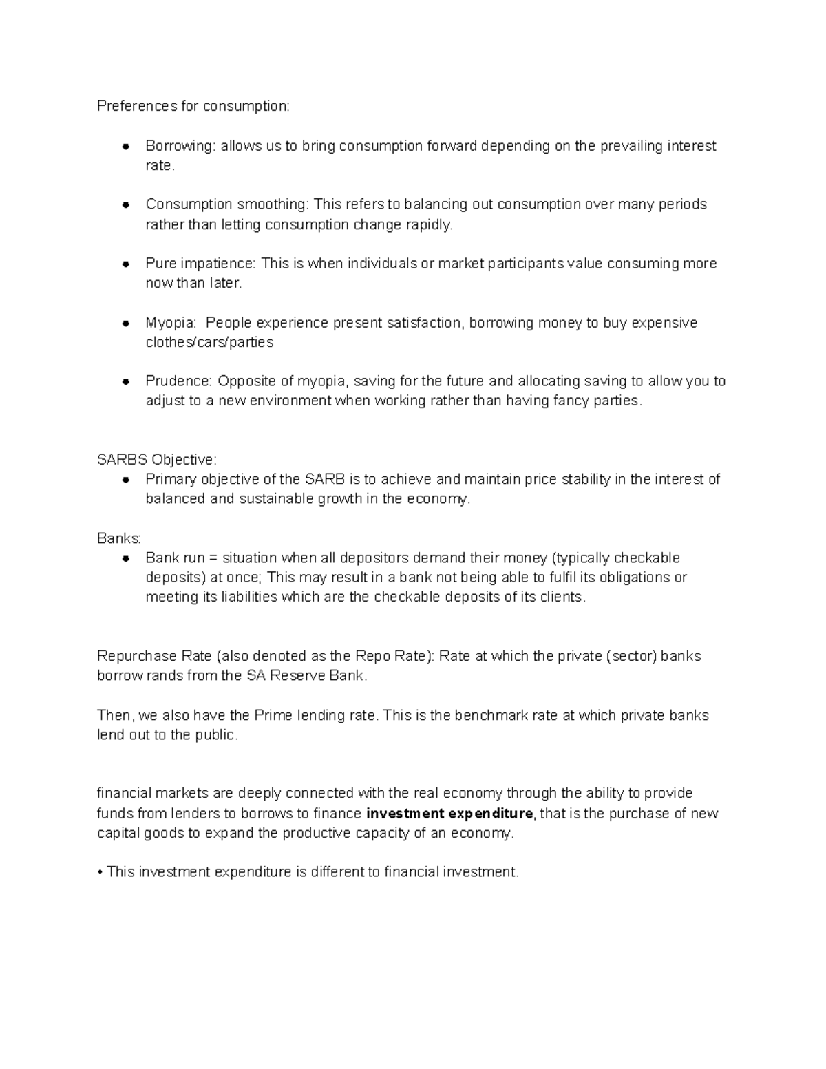 Unit 10 - eco1011s - NOTES FOR UNIT 10 - Preferences for consumption ...