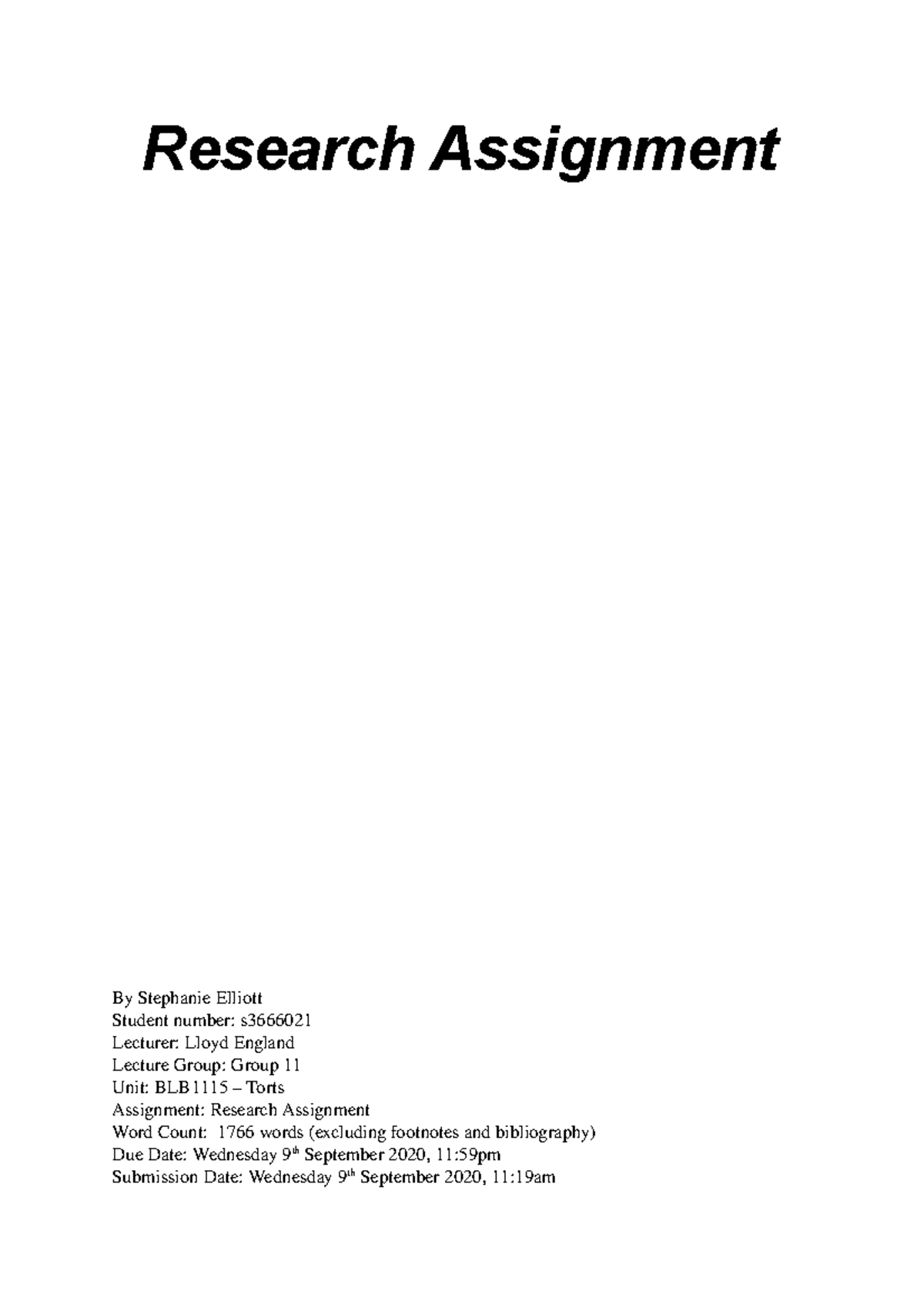 Research Assignment - Memorandum (essay) - Research Assignment By ...