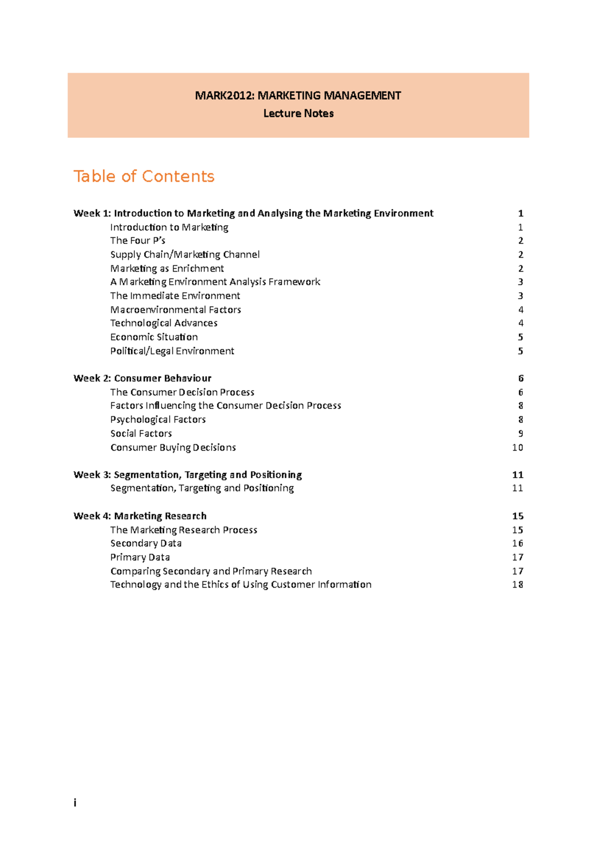 MARK2012 Lecture Notes - MARK2012: MARKETING MANAGEMENT Lecture Notes ...