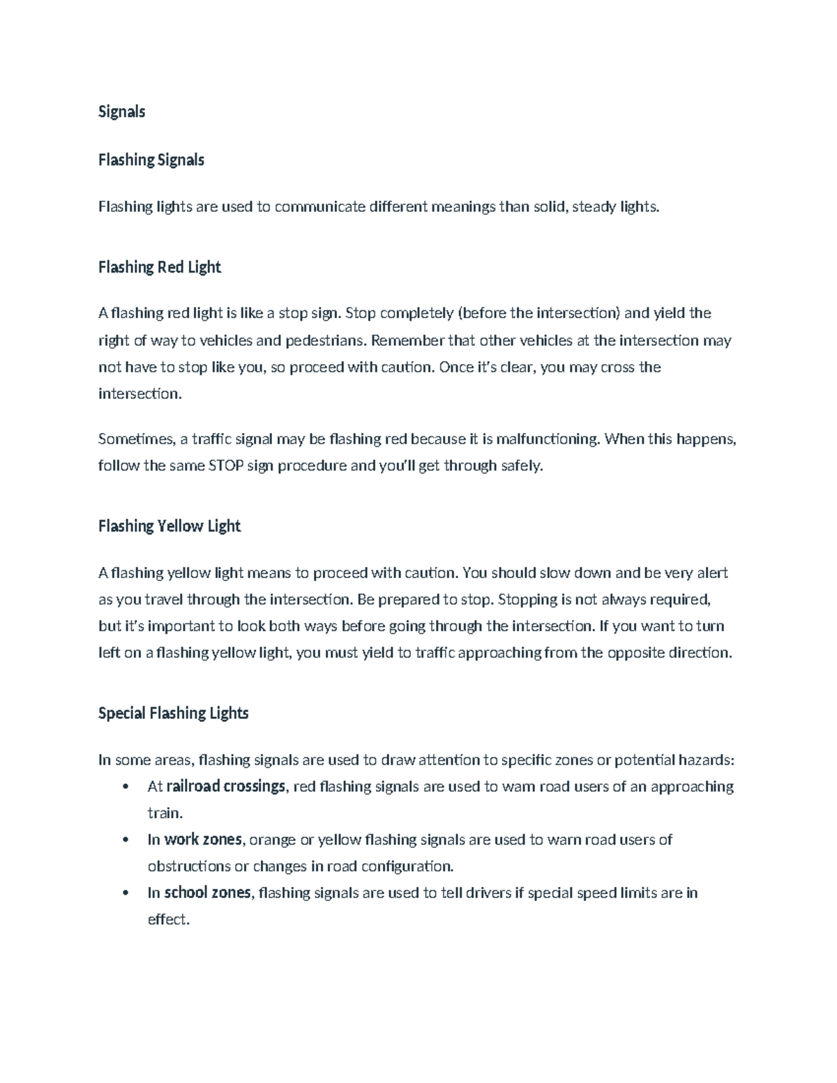 Drivers Ed notes 3.03 pt.4 - Signals Flashing Signals Flashing lights ...