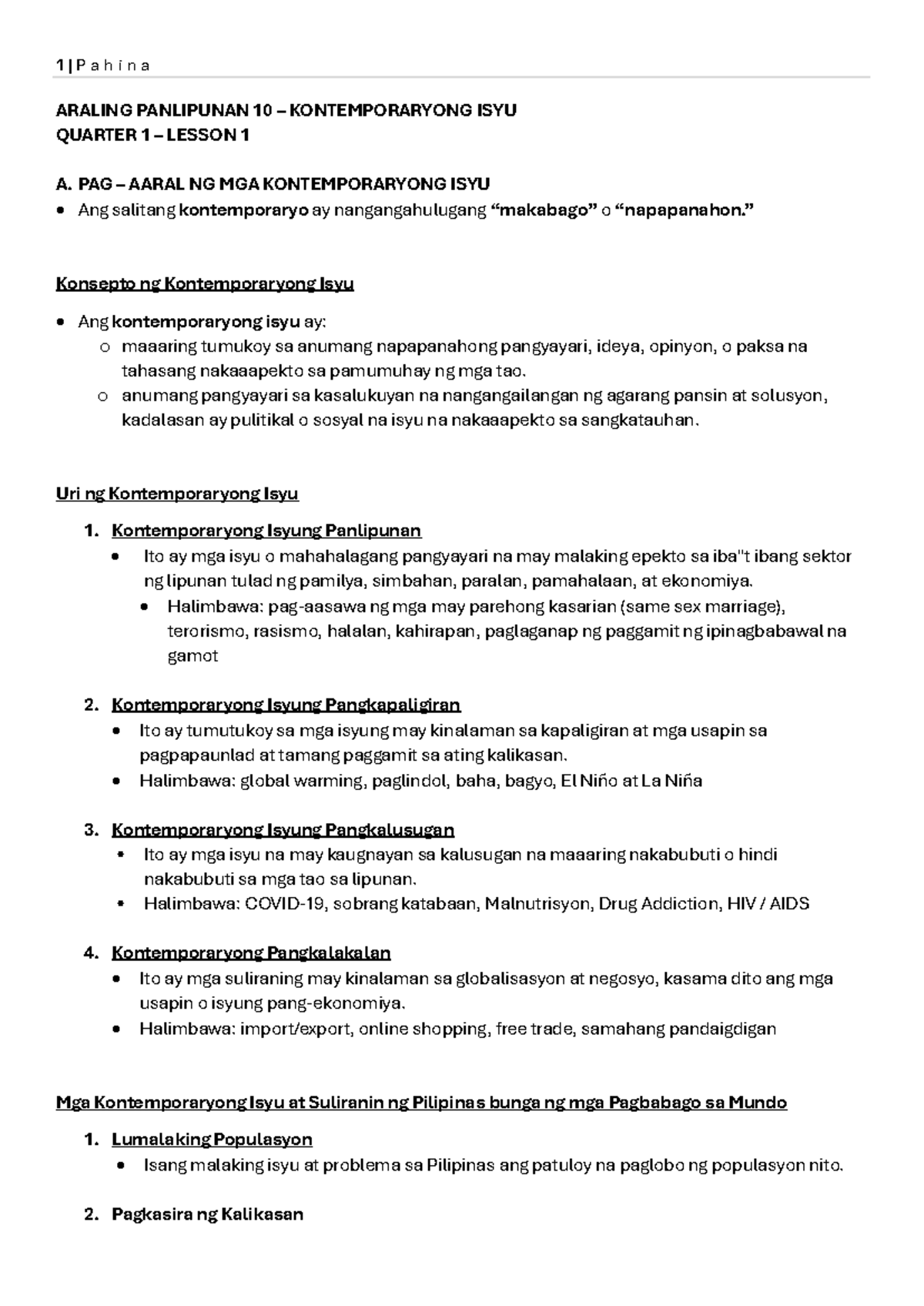 AP 10 Quarter 1 A - for Grade 10 - 1 | P a h i n a ARALING PANLIPUNAN ...
