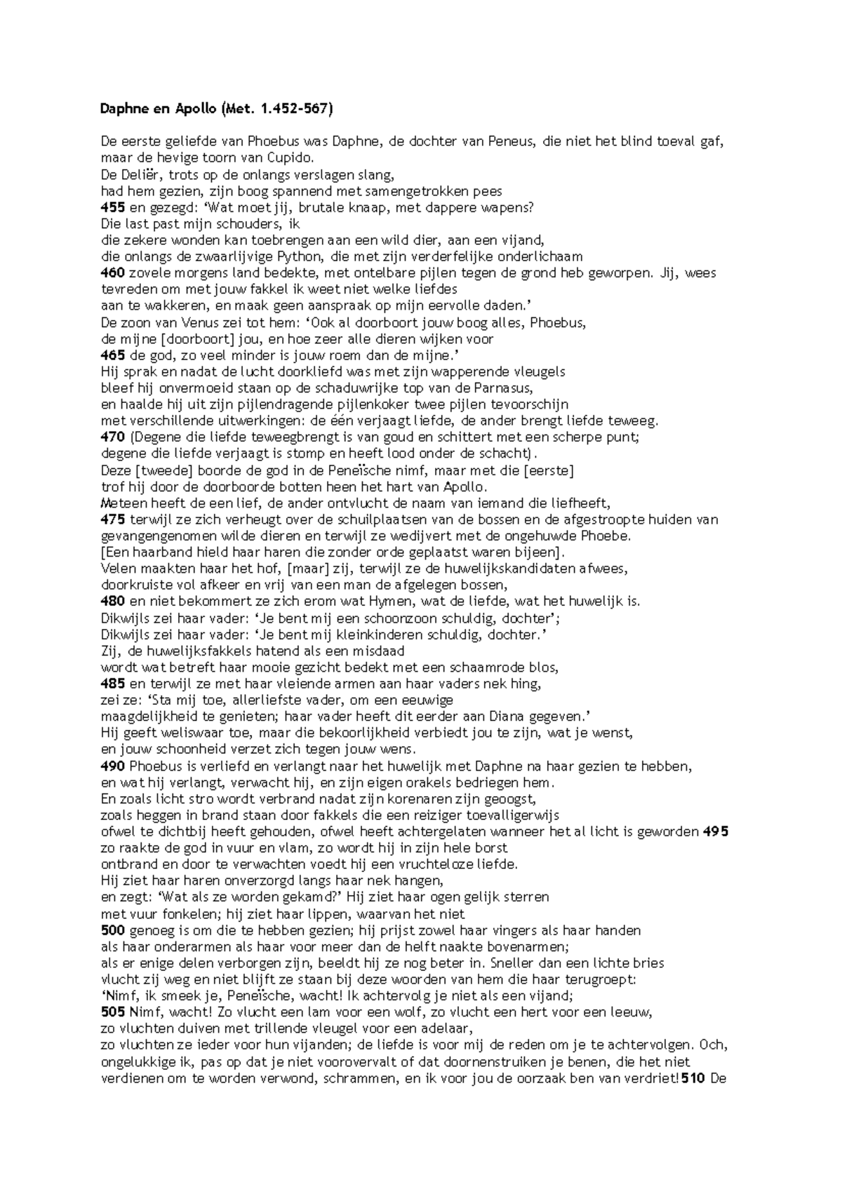 Latijn vertaling van Daphne en Apollo (Met. 1.452-567) - Studeersnel