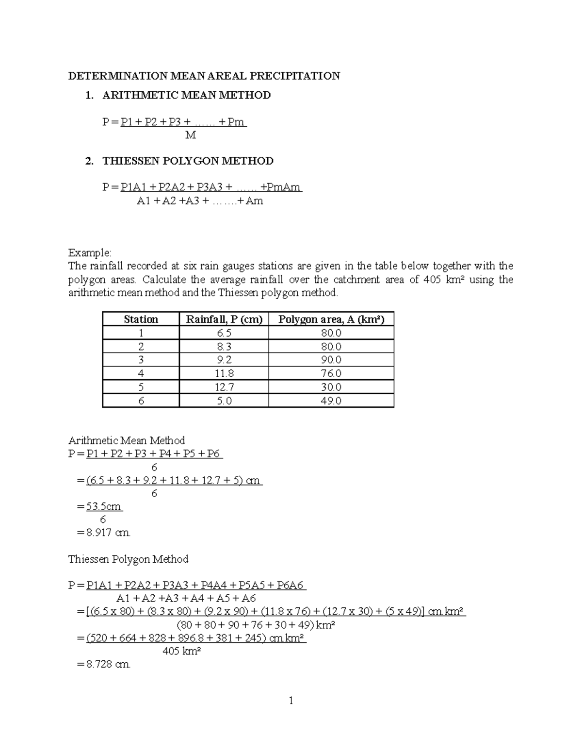 MEAN Areal Precipitation - DETERMINATION MEAN AREAL PRECIPITATION 1 ...