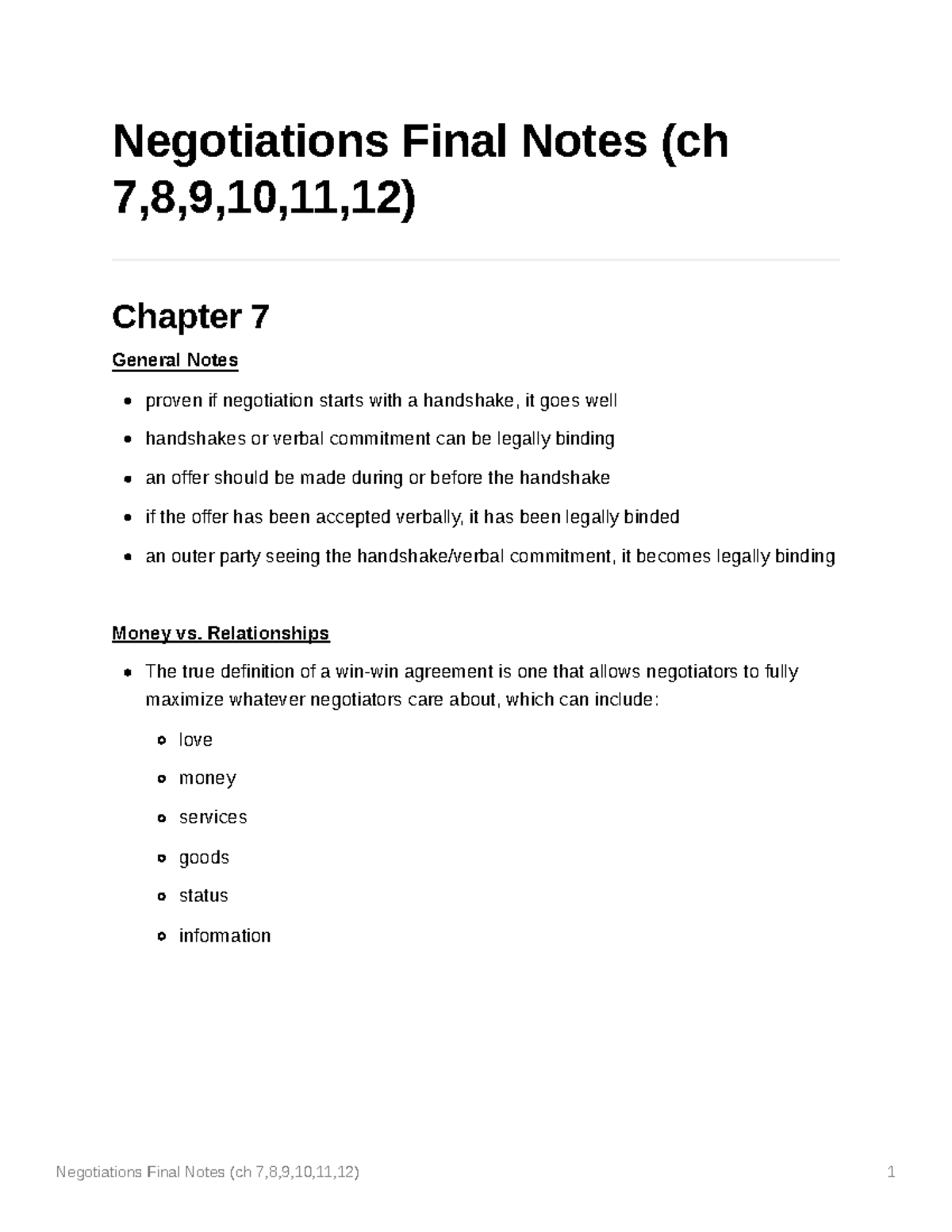 Negotiations Final Notes ch 7-12 - Negotiations Final Notes (ch 7,8,9 ...