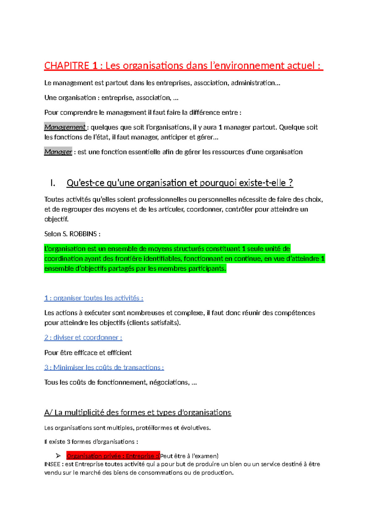 CM Introduction au Management S1 - CHAPITRE 1 : Les organisations dans ...