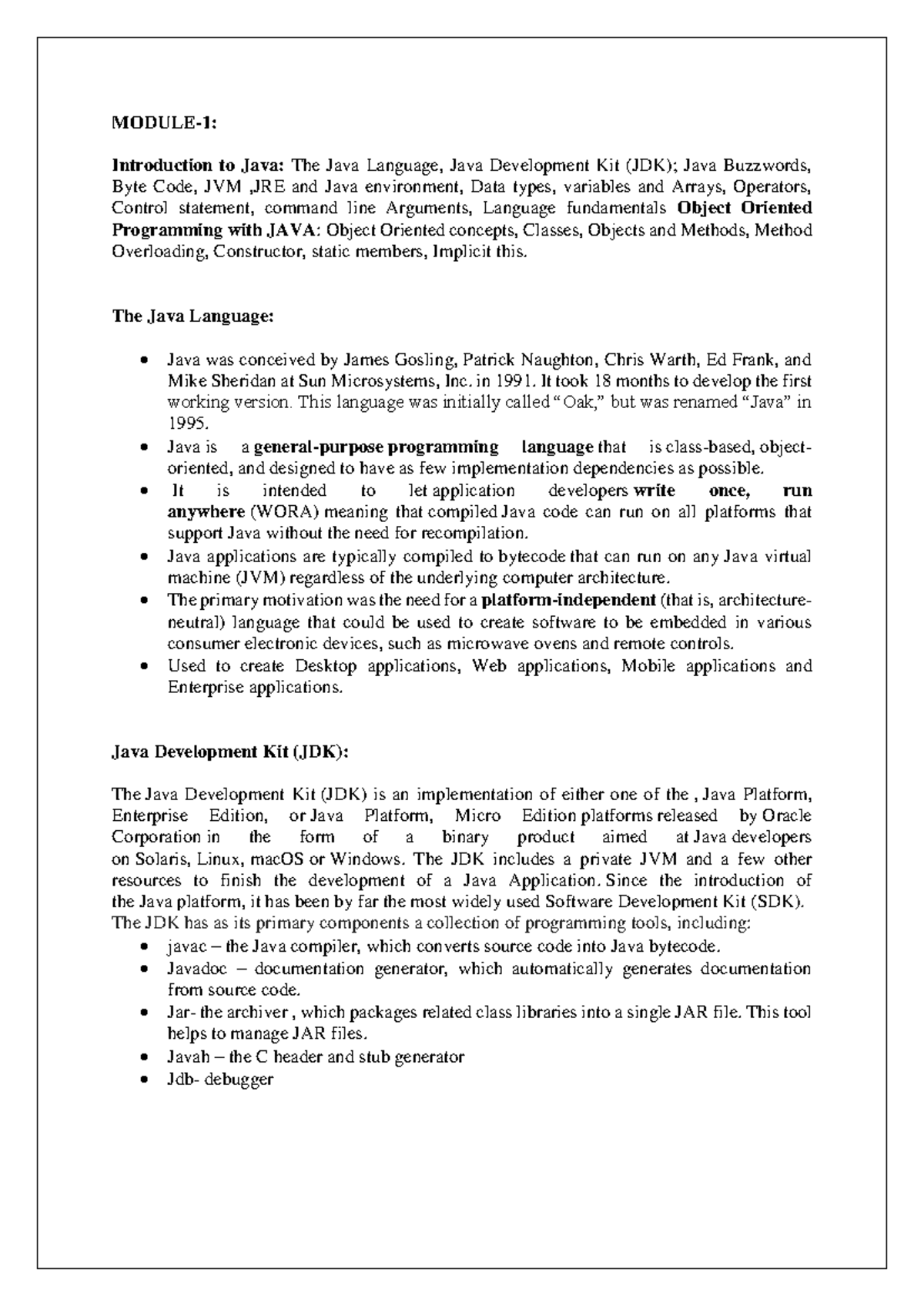 22cds42 Module 1 Notes updated - MODULE-1: Introduction to Java: The ...