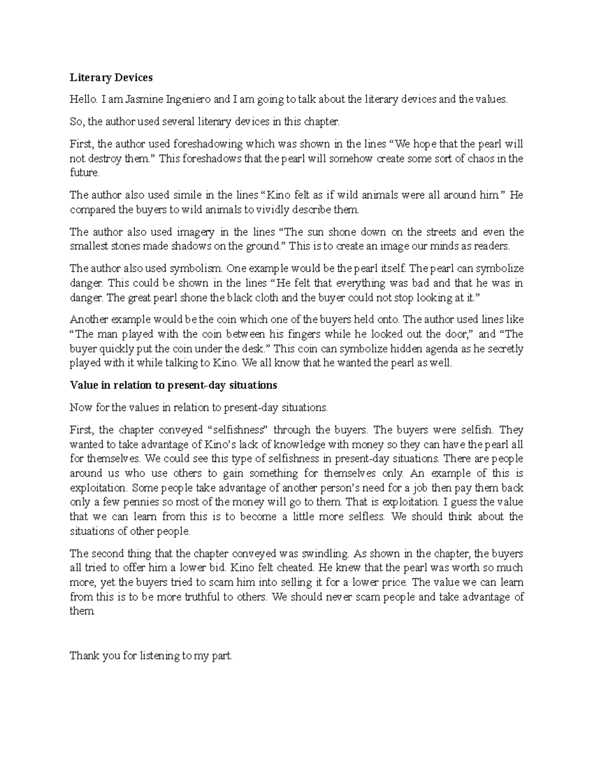 LIT Script - Literature - Literary Devices Hello. I am Jasmine ...