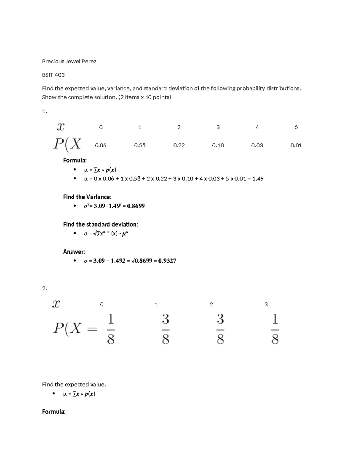 03 Activity 2 Perez - Precious Jewel Perez BSIT 403 Find the expected ...