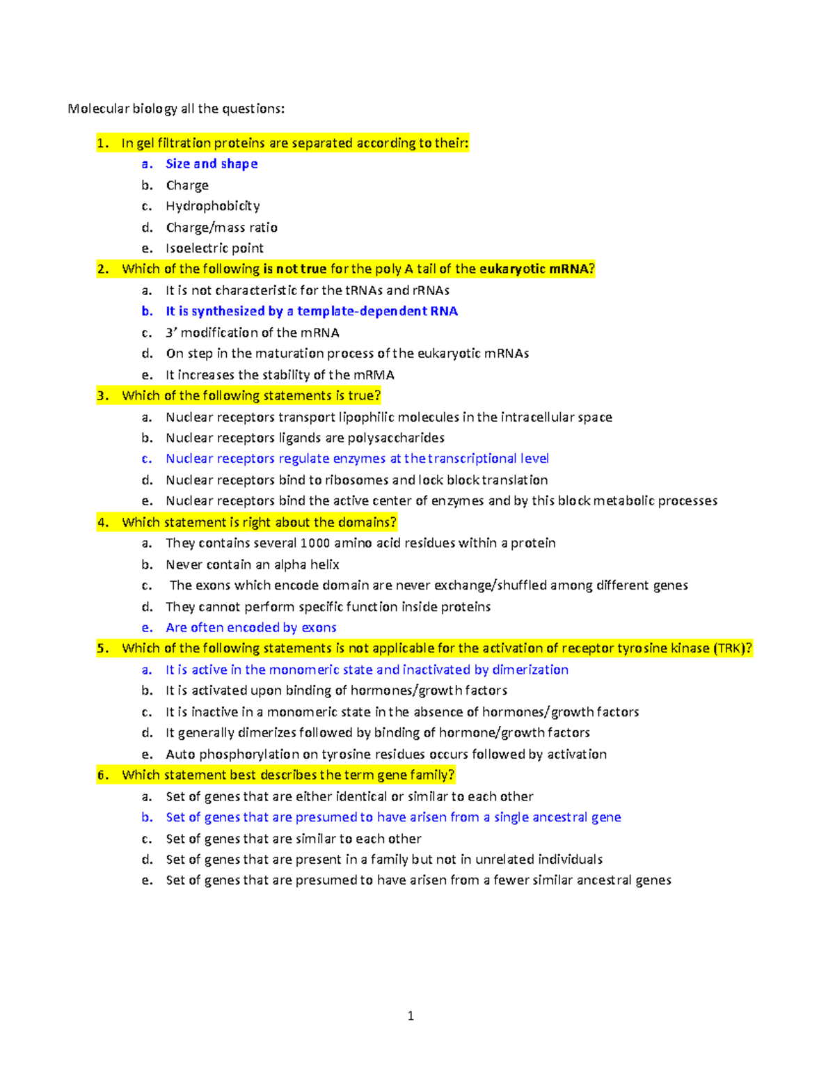 Exam, questions and answers - Molecular biology all the questions: 1 ...