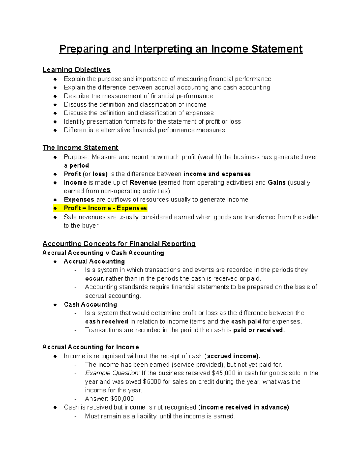 Week 7 - Income Statement - Preparing and Interpreting an Income ...