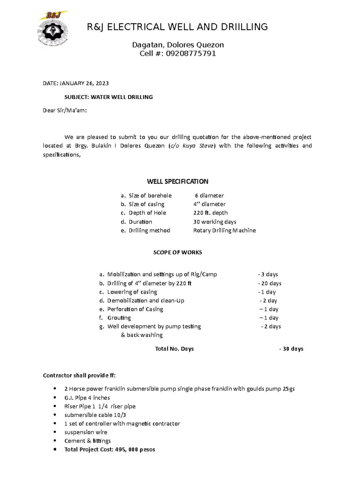 Copy Drilling Quotation Calauan Laguna - R&J ELECTRICAL WELL AND ...