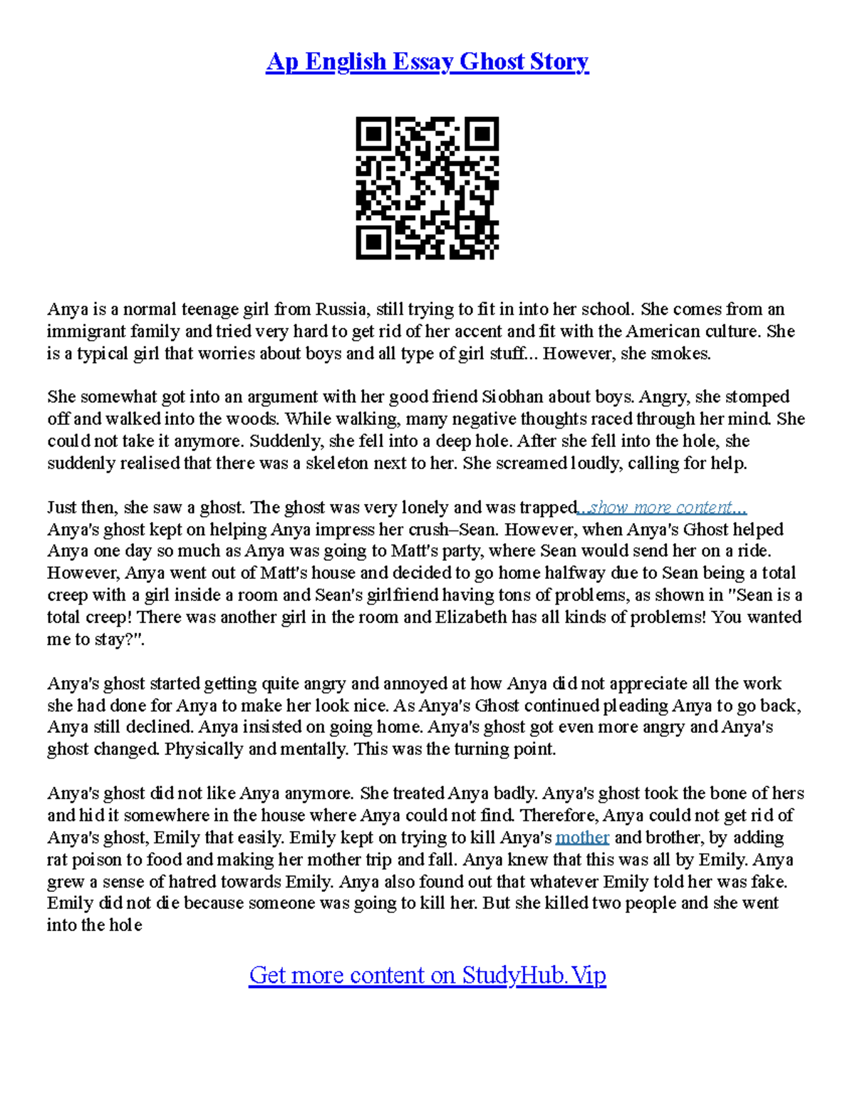 Ap English Essays - She comes from an immigrant family and tried very ...