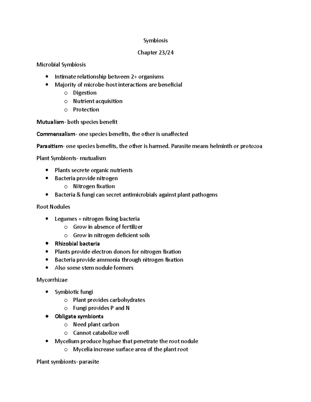 Symbiosis - Lecture notes 17 - Symbiosis Chapter 23/ Microbial ...