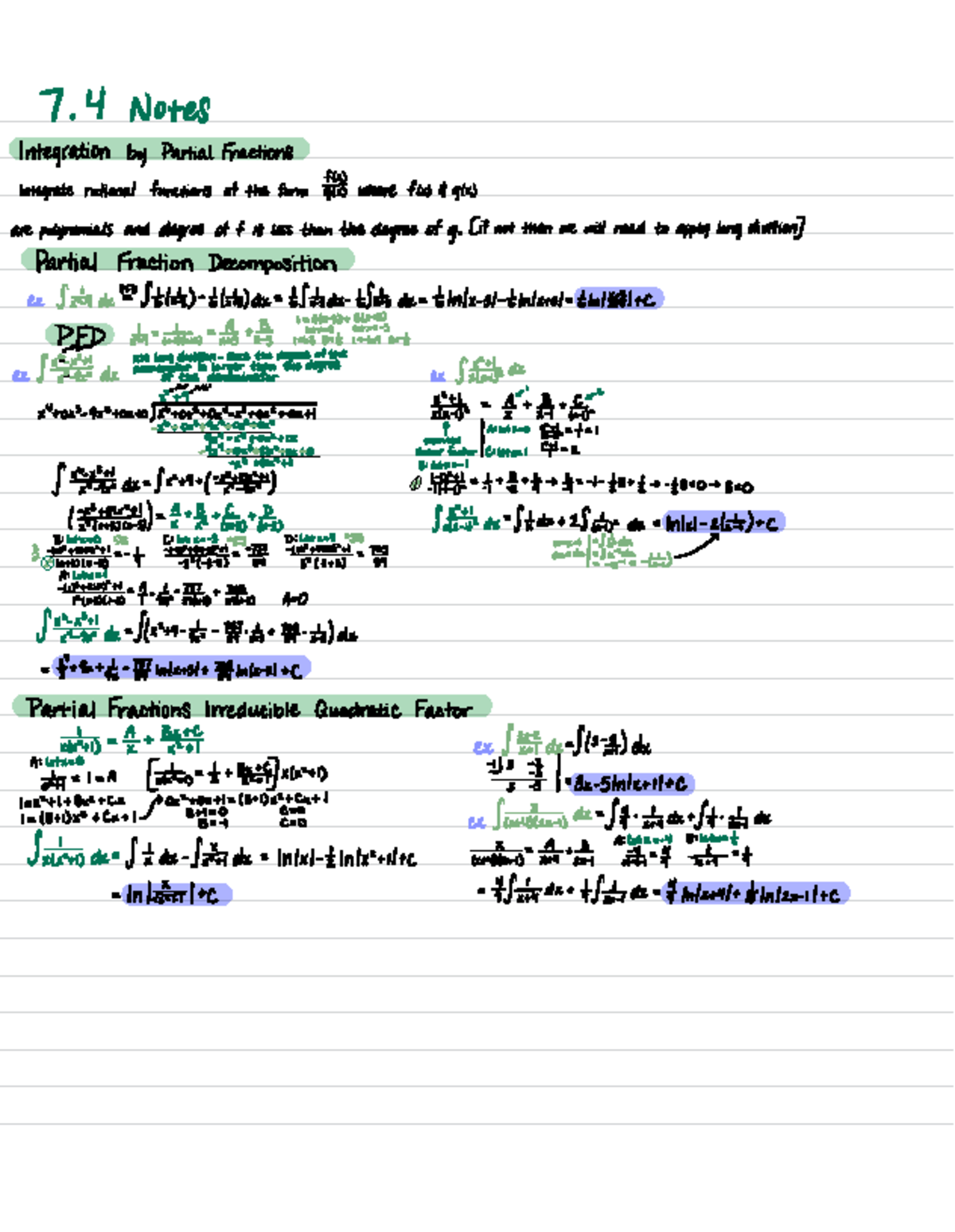 Chapter 7 Section 4 - 7 Notes Integration by Dartial Fractions ...