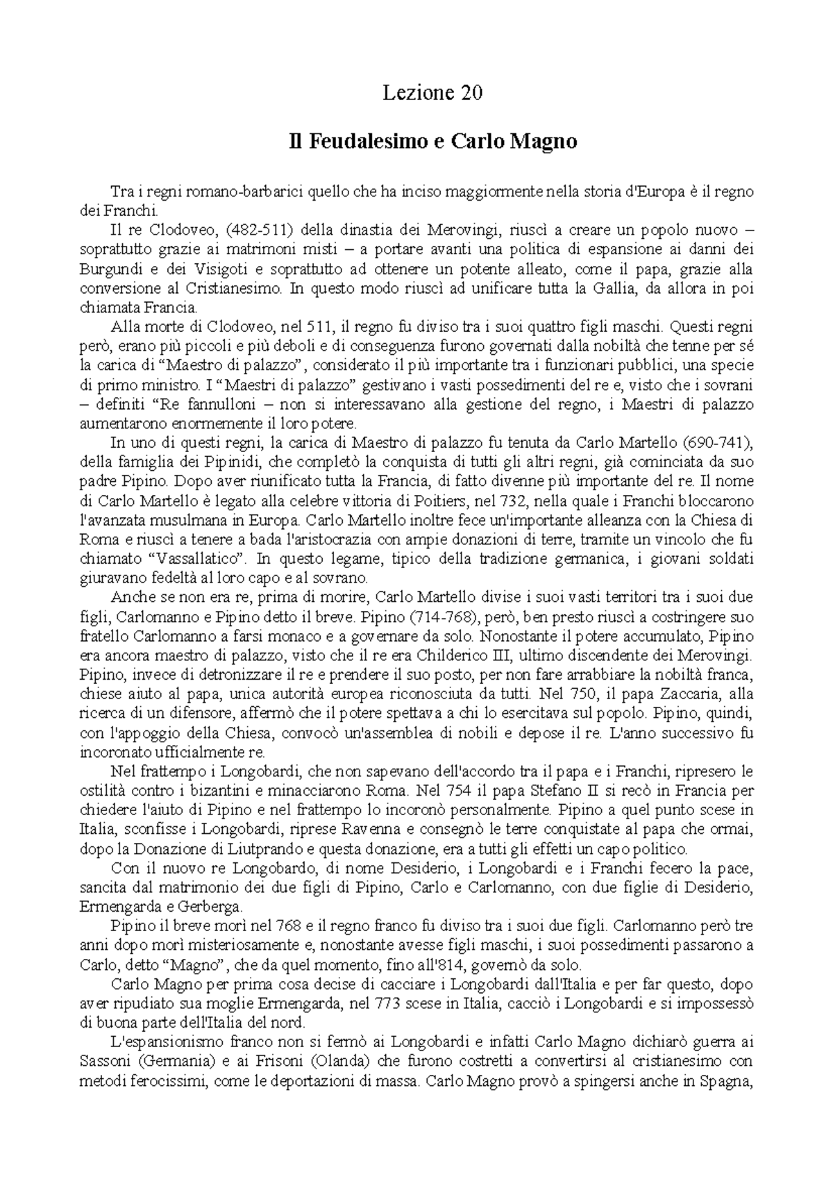 Carlo-Magno - Riassunto su carlo magno - Lezione 20 Il Feudalesimo e ...