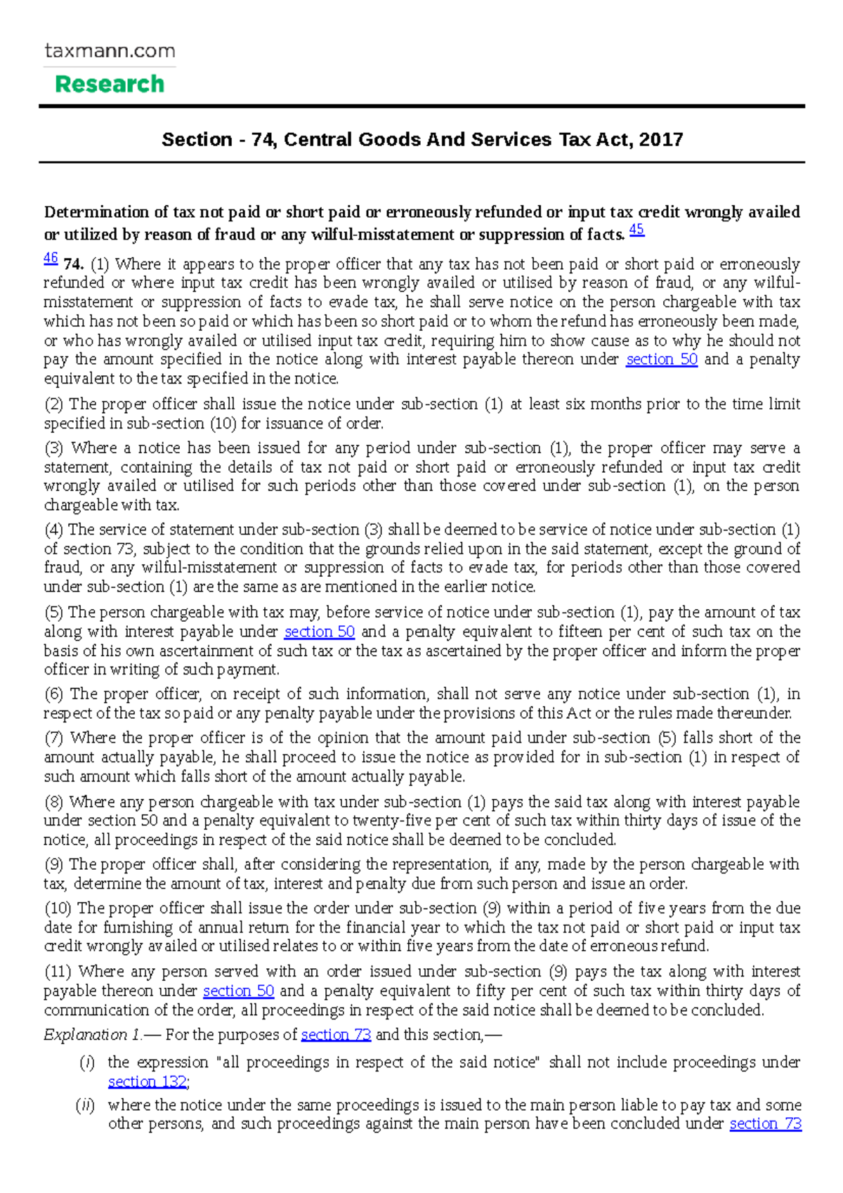 Section 74 GST - Goods and Service Tax - Section - 74, Central Goods ...