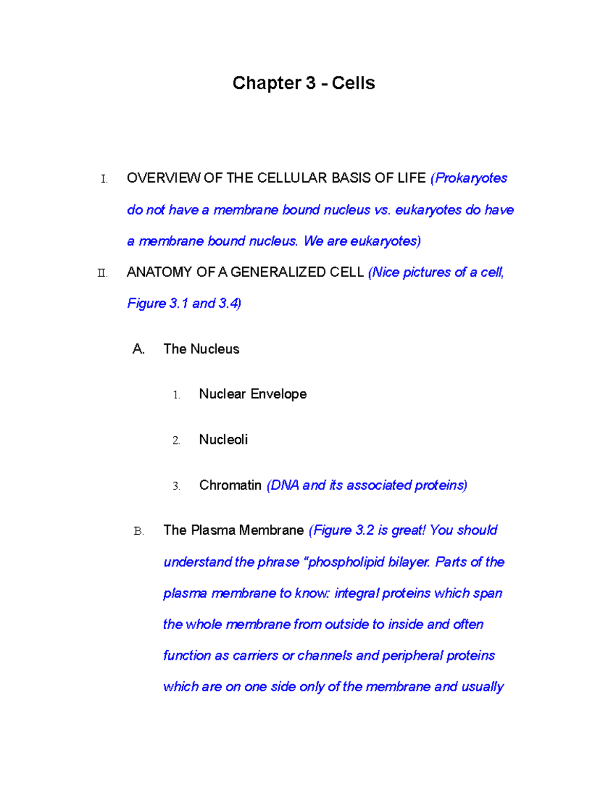 UTF c3 lec1 course work - Chapter 3 - Cells I. OVERVIEW OF THE CELLULAR ...