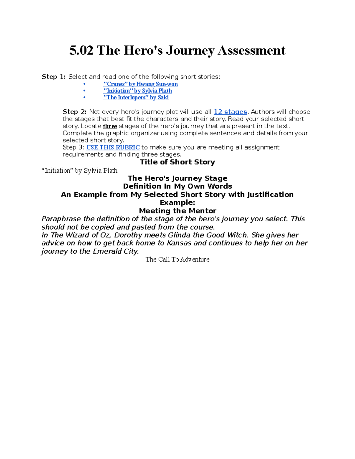 5.02 The Hero's Journey Assessment - 5 The Hero's Journey Assessment ...