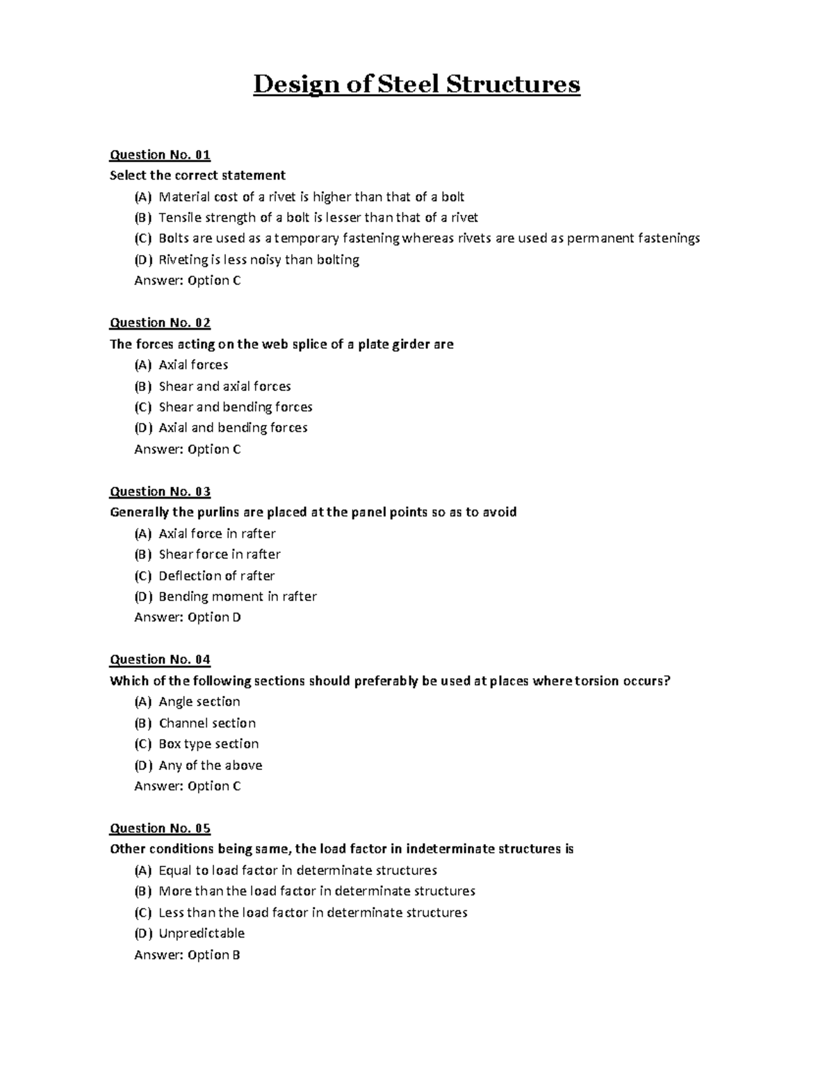 Design-of-steel-structures - Design of Steel Structures Question No. 01 ...