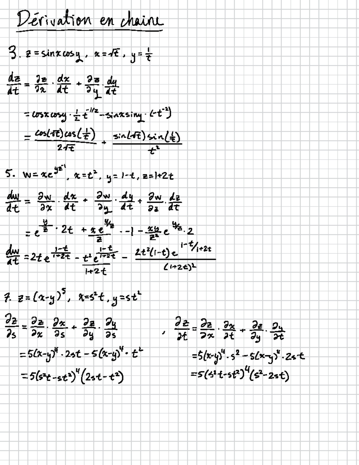 27-Dérivation en chaîne - #Terivation en chain 3. z = sinxcosy , X = ve ...