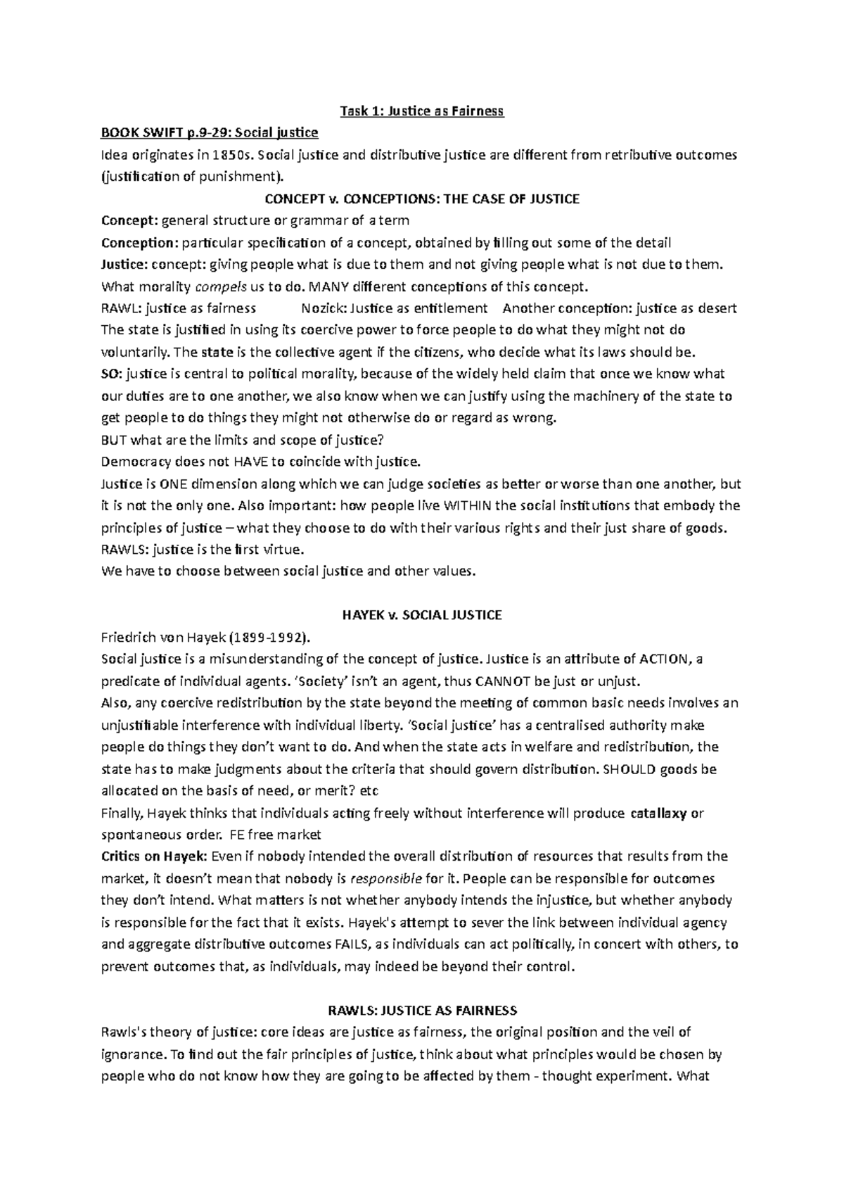 Task 1 Notes Justice As Fairness - Task 1: Justice as Fairness BOOK ...