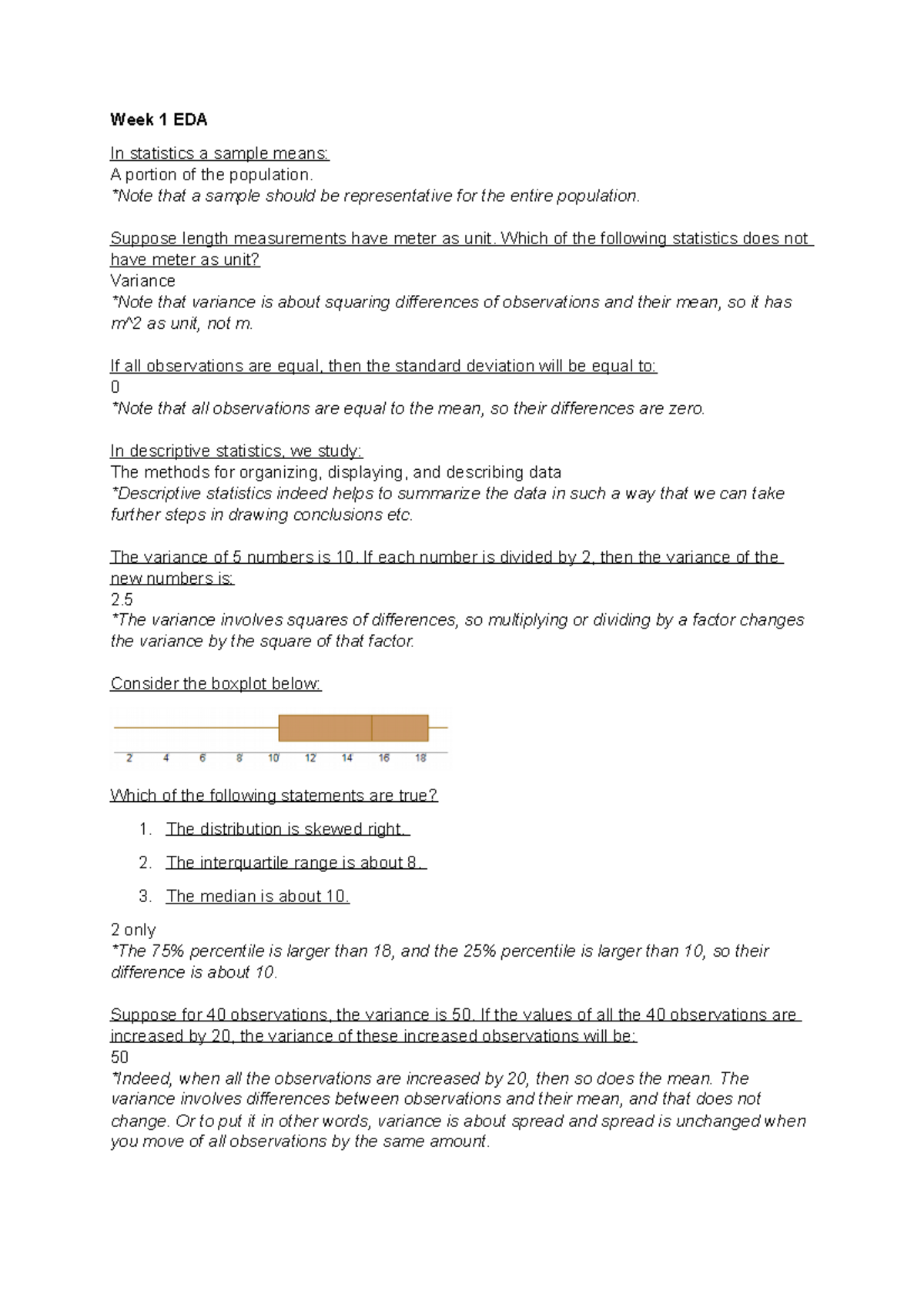 Week 1 EDA theory exercises - Week 1 EDA In statistics a sample means ...