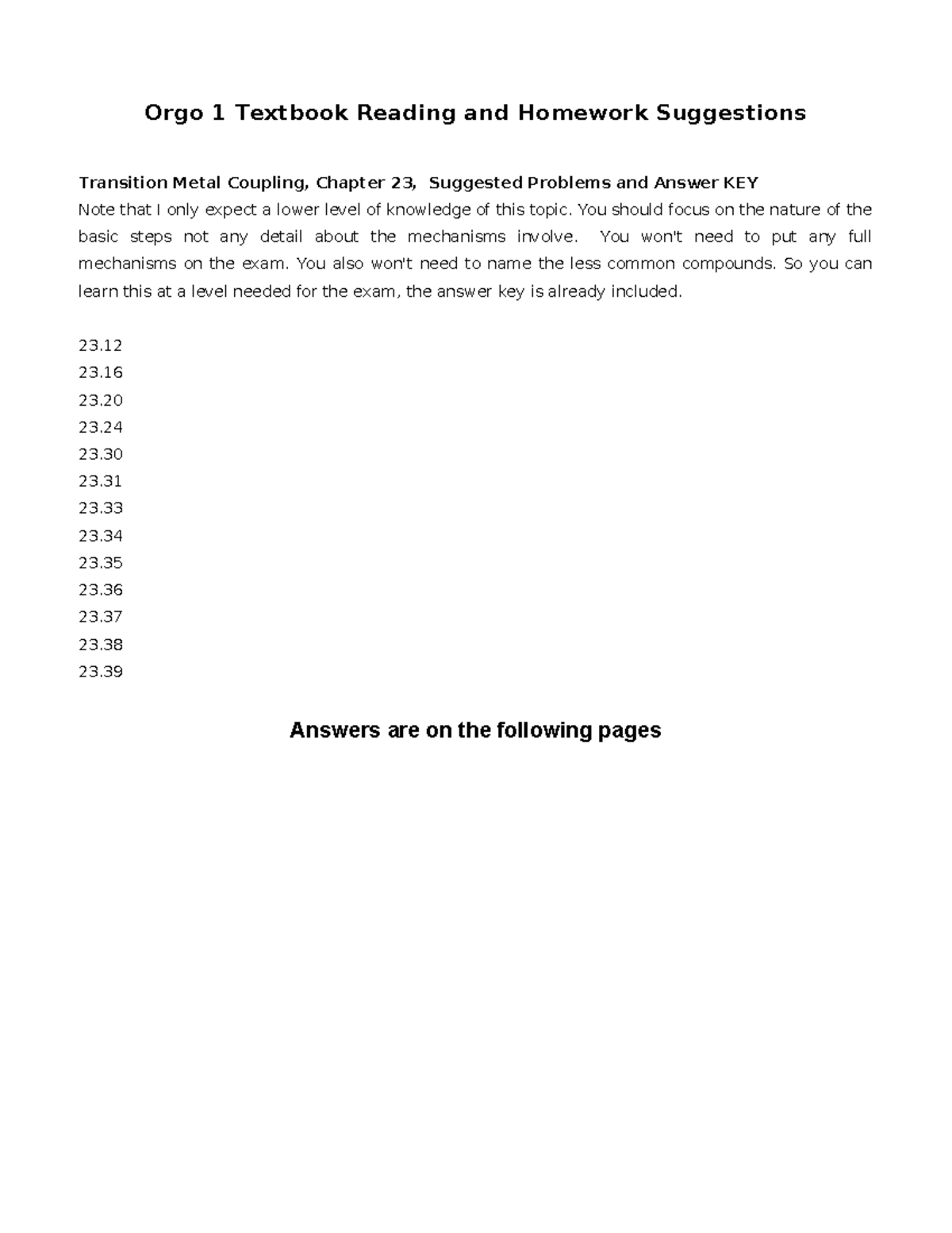 CHEM 222 Chap 23 Coupling Rxns F24 Suggestions and KEY - Transition ...