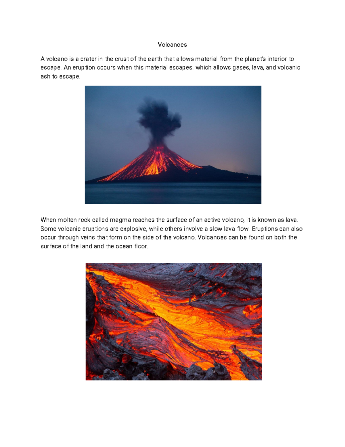 Volcanoes-WPS Office - Science lecture notes - Volcanoes A volcano is a ...