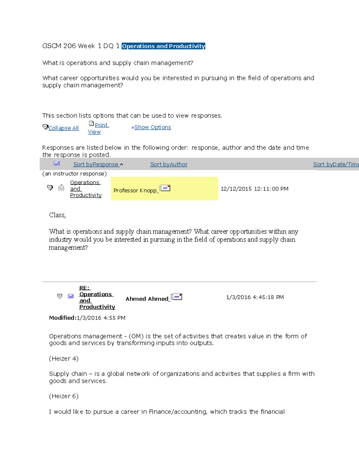 GSCM 206 Week 1 DQ 1 Operations and Productivity - GSCM 206 Week 1 DQ 1 ...