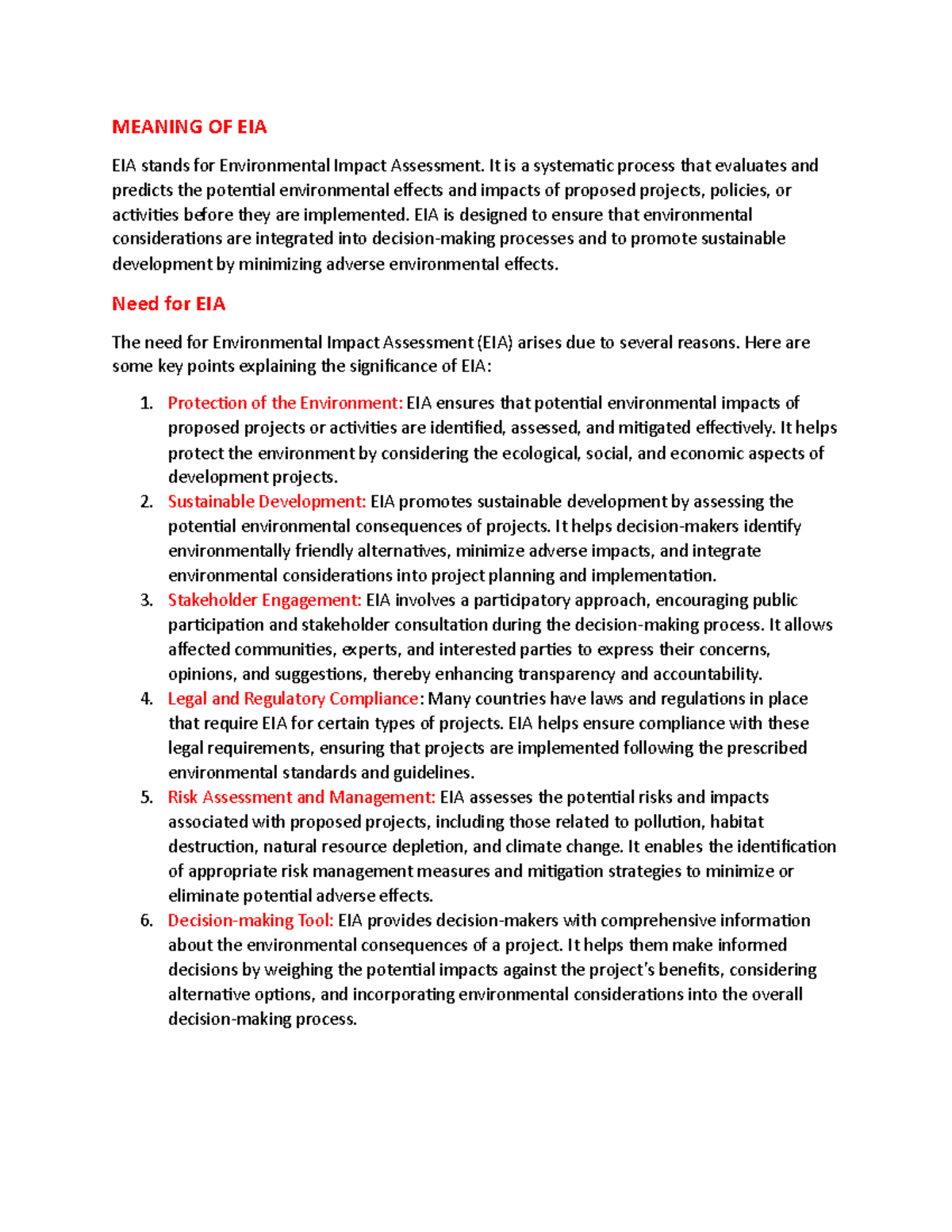 Chapter 1 - MEANING OF EIA EIA stands for Environmental Impact ...