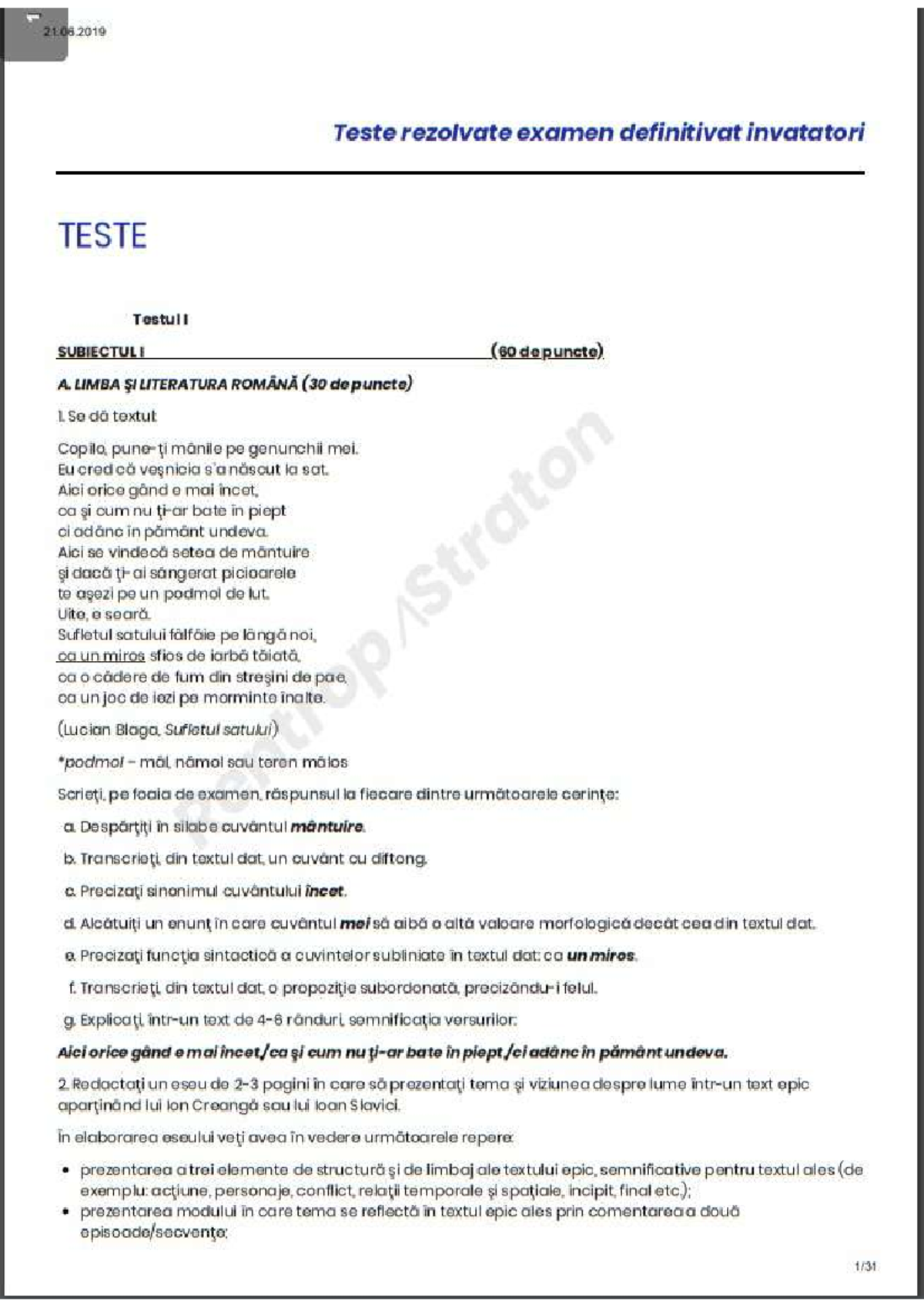 Teste rezolvate pt reusita la examenul de definitivare invatatori 2019 ...